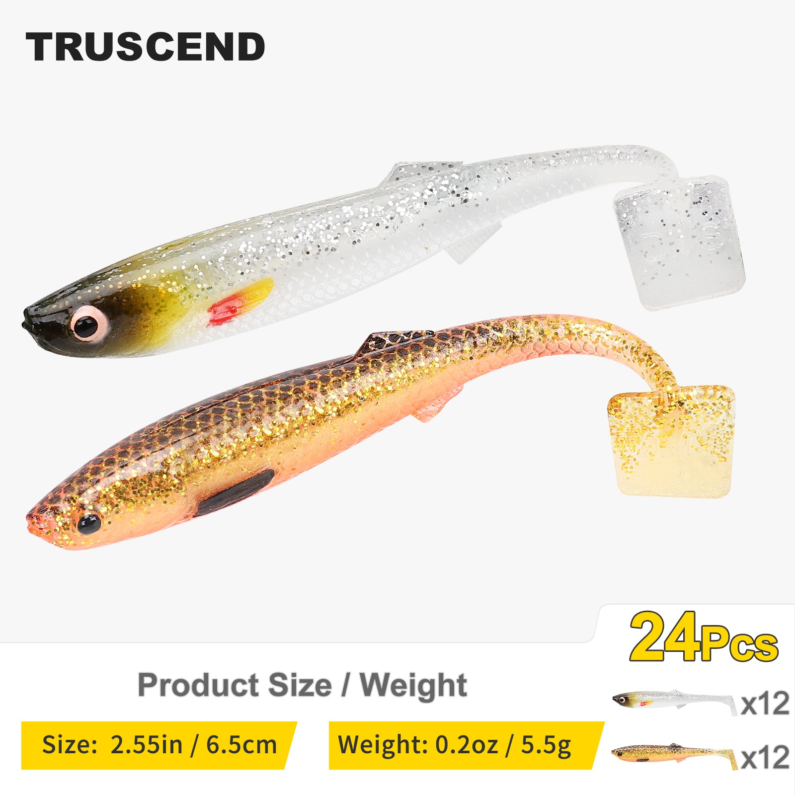 TRUSCEND® Hand-Painted Soft Paddle Tail Fishing Lures 2.55"/3.35" 0.08 ...
