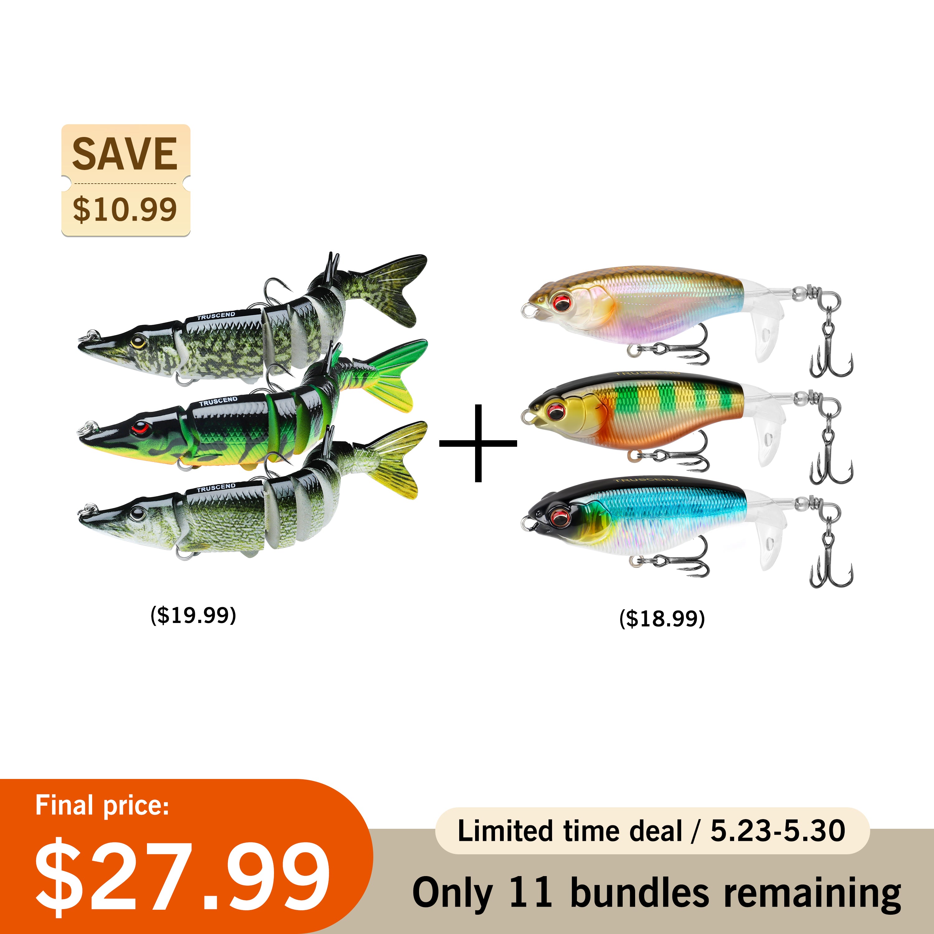 TRUSCEND® Bionic Pike Swimbait（3Pcs）+ Solo Splash Plopper（3Pcs ...